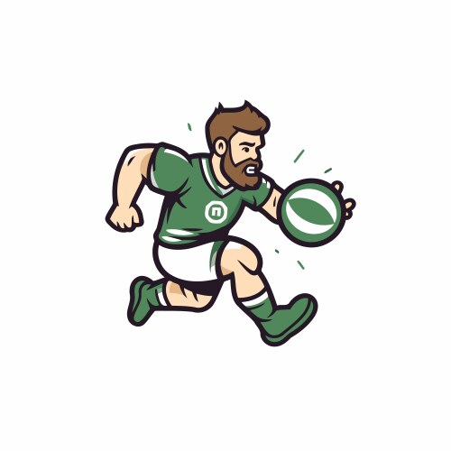 Cartoon rugby player running with ball isolated Vector Image