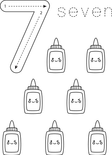 Flashcard number 7 preschool worksheet black Vector Image