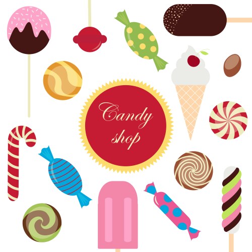 Candy shop labels and icons Royalty Free Vector Image