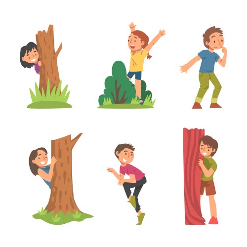 Cute happy kids playing hide and seek cartoon Vector Image
