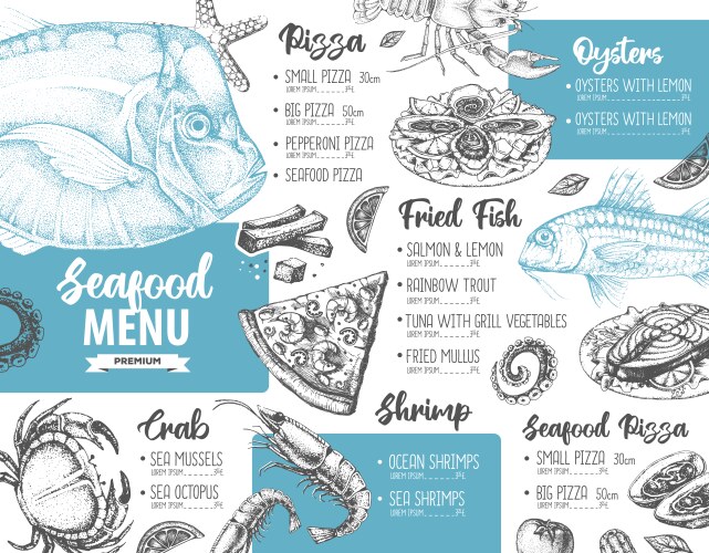 Menu fish and seafood Royalty Free Vector Image