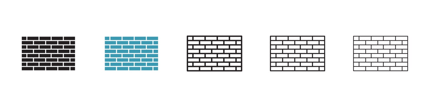 Wall icon set brick and concrete wall symbol fire Vector Image