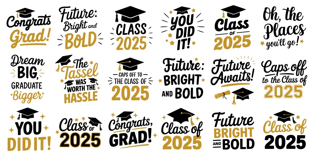 Senior class of 2025 lettering with graduation Vector Image