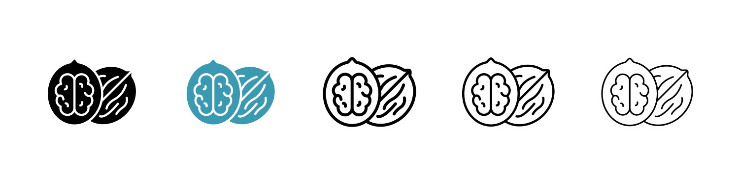 Walnut icon set nut shell food symbol in a black Vector Image
