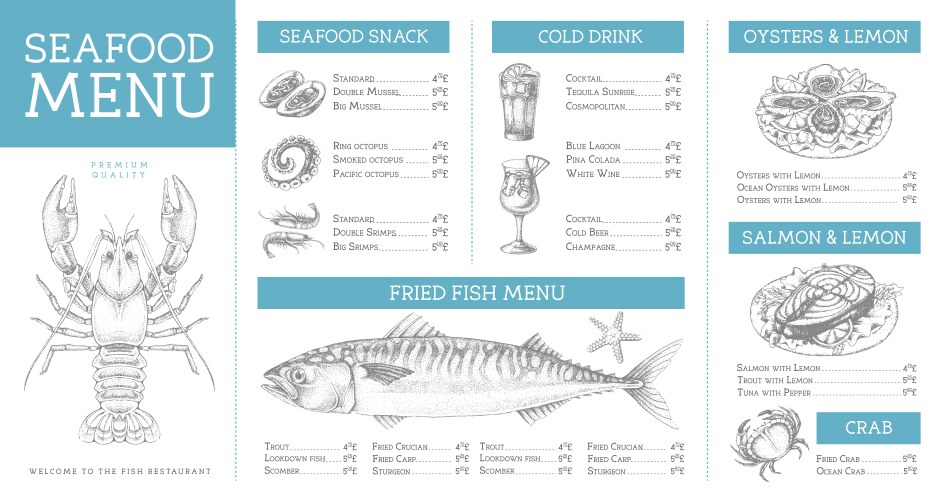Menu fish and seafood Royalty Free Vector Image