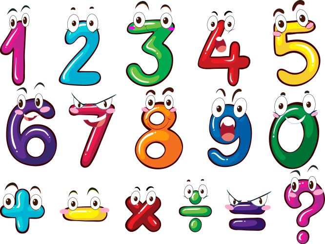 Counting number 0 to 9 and math symbols Royalty Free Vector