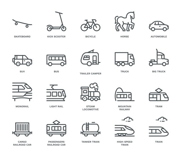 Land transport icons Royalty Free Vector Image