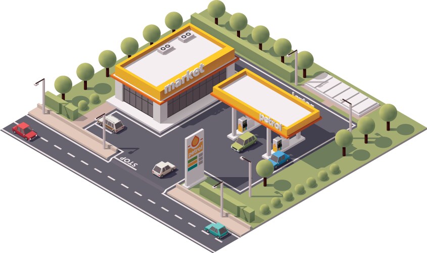 Gas station isometric infographics Royalty Free Vector Image