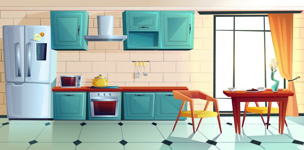 Cartoon kitchen counter with appliances Royalty Free Vector