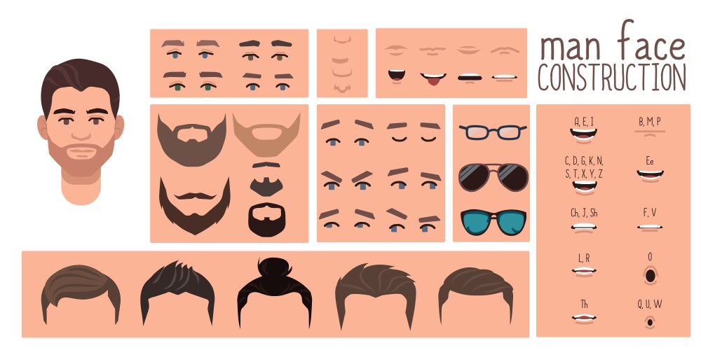 Man face constructor avatar of male character Vector Image