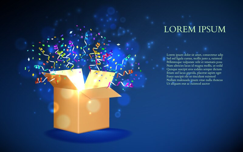 Open gift with fireworks from confetti Royalty Free Vector