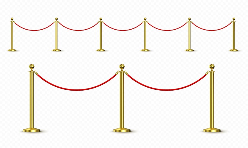 Realistic golden barricade with red rope Vector Image
