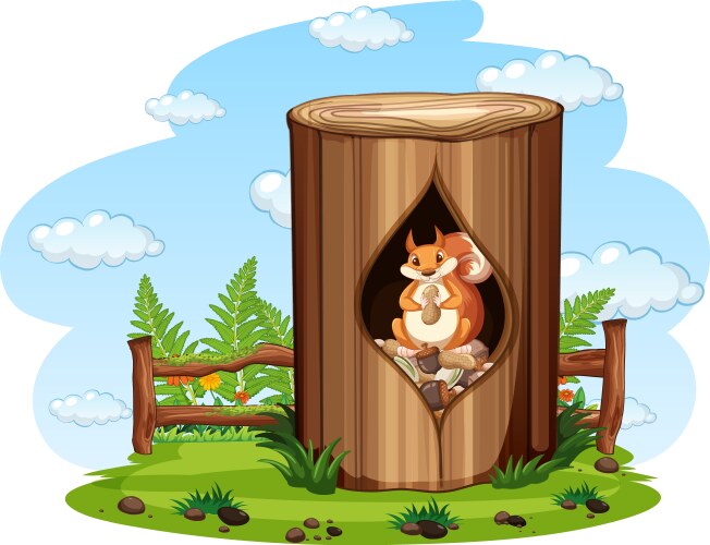 Cute squirrel sitting on log Royalty Free Vector Image