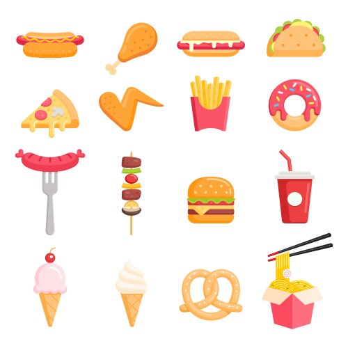 Fast food isometric 3d icons set Royalty Free Vector Image