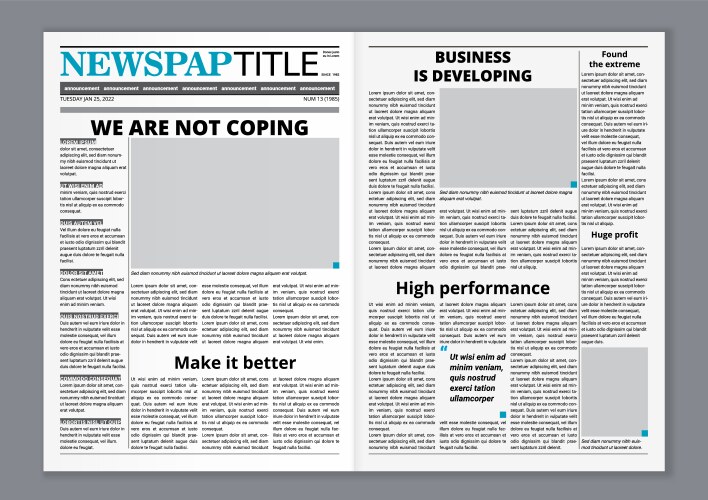 Newspaper layout news column articles newsprint Vector Image
