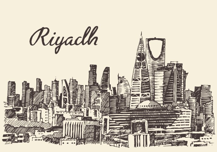 Riyadh skyline engraved hand drawn sketch Vector Image