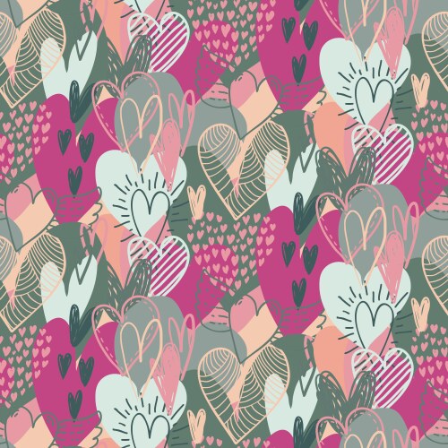 Doodle hearts seamless repeat pattern Royalty Free Vector