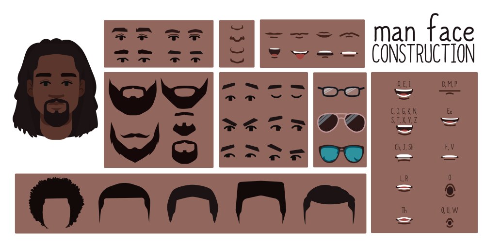 Brown skin colored female face constructor avatar Vector Image