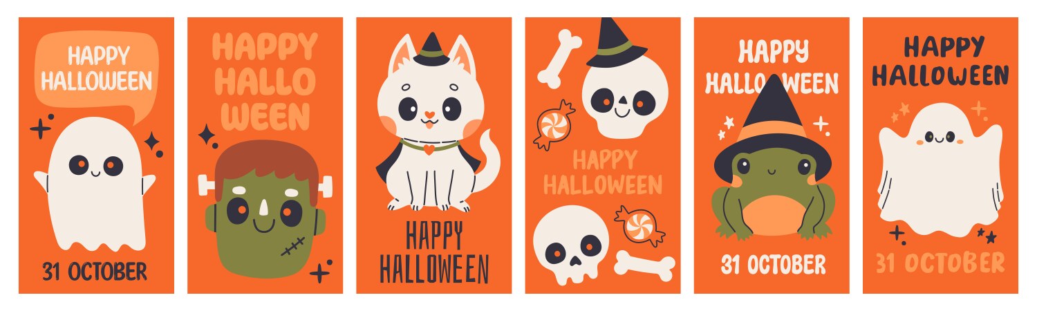 Halloween pink poster set trendy flat style Vector Image