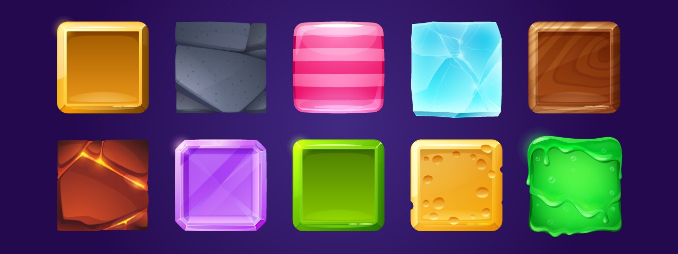 Game buttons from gems and gold frames Royalty Free Vector