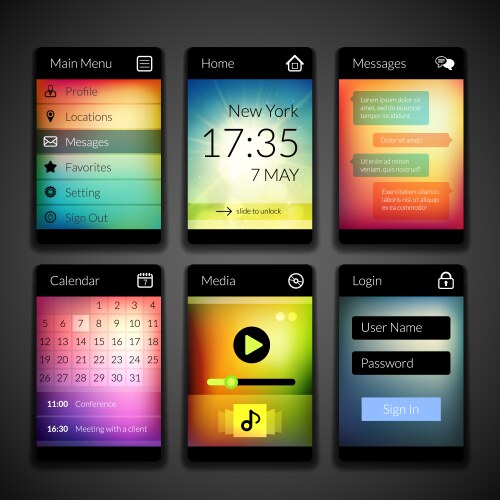 Mobile flat interface elements with colorful Vector Image