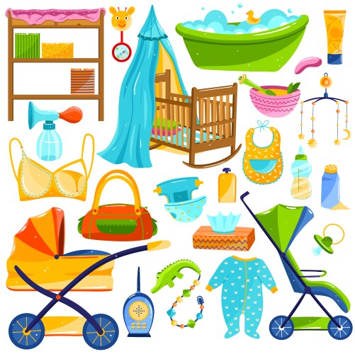 Newborn baby objects set on white background Vector Image