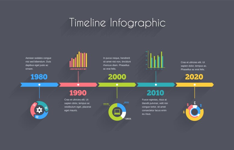Simple vertical dark timeline template with thick Vector Image