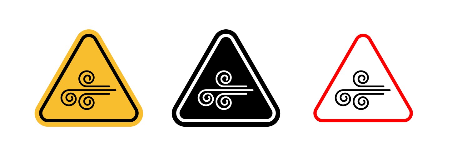 Wind warning sign icon set alert for strong wind Vector Image