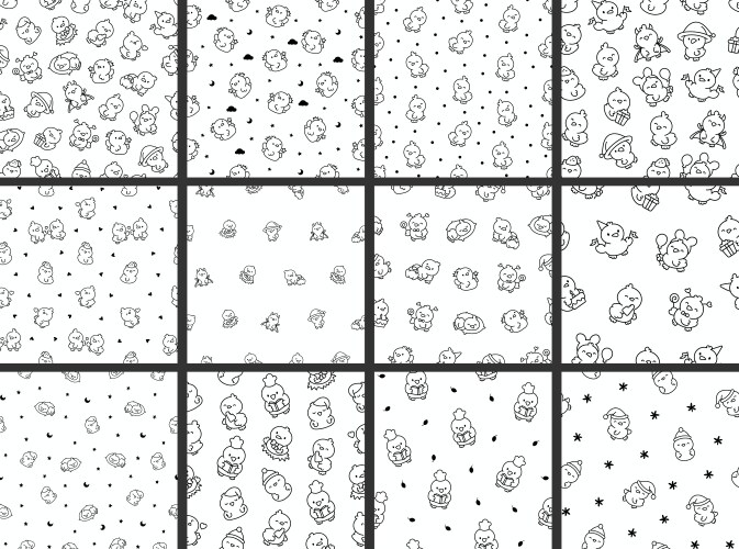 Cute kawaii little chick seamless pattern Vector Image