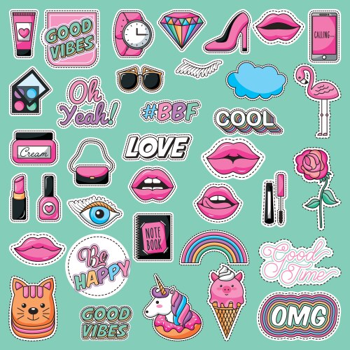 Cool stickers set of cartoon characters clouds Vector Image