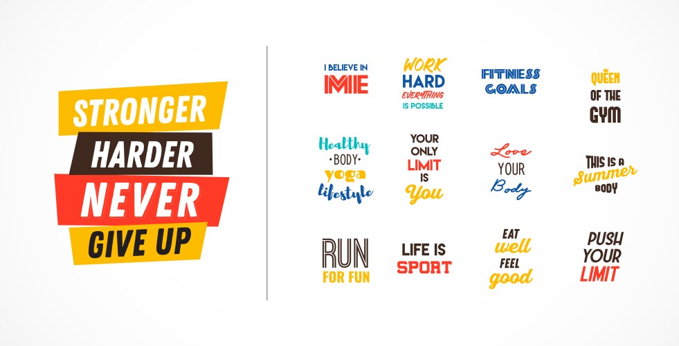 Gym and fitness motivation quote set Royalty Free Vector