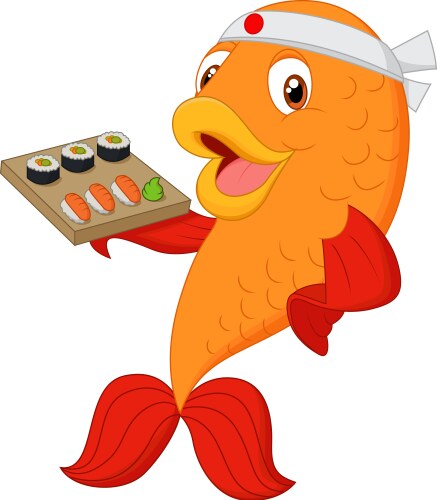 Cartoon chef fish holding a soup ladle Royalty Free Vector