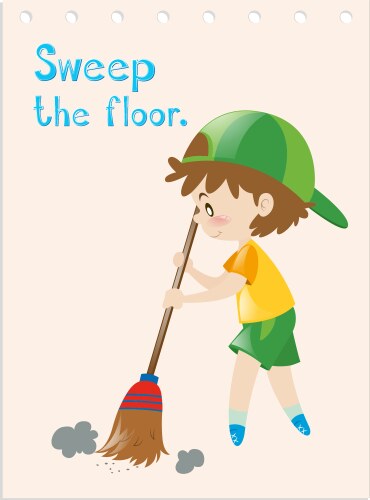 Boy and girl sweeping the floor Royalty Free Vector Image