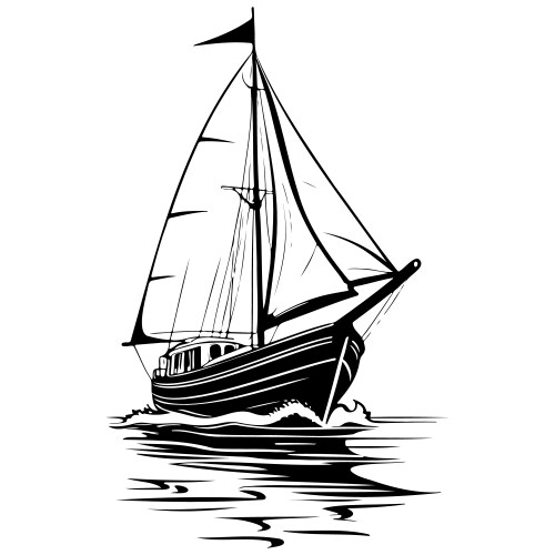 Boat sketch realistic line monochrome drawing Vector Image