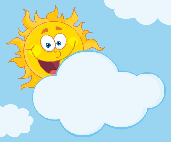 Cute cartoon sun with clouds Royalty Free Vector Image