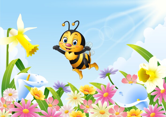Cartoon bee holding honey dippe Royalty Free Vector Image