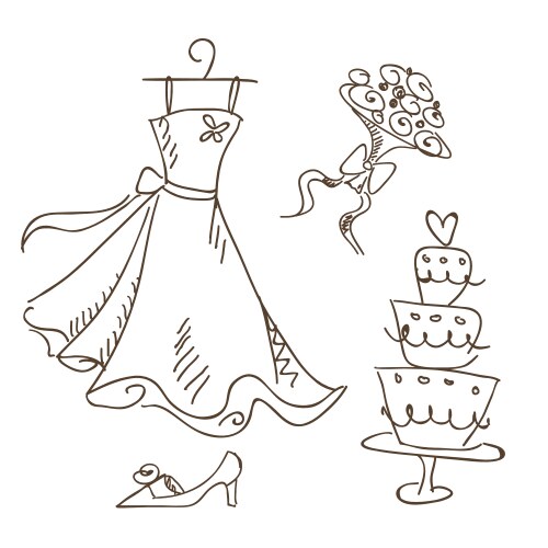 Bride back with bouquet of flowers Royalty Free Vector Image