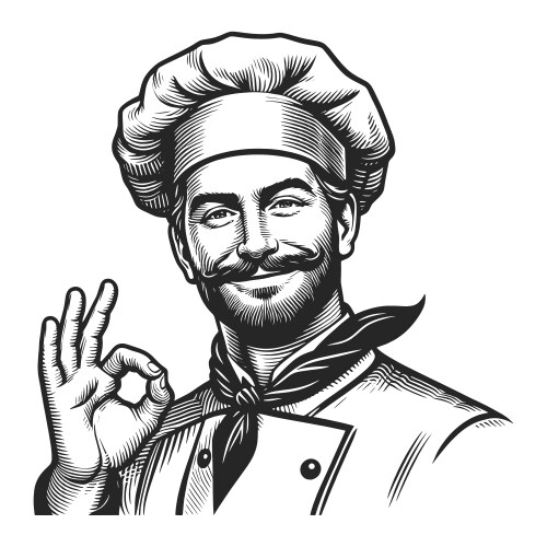 Chef gesturing perfect taste engraving Royalty Free Vector
