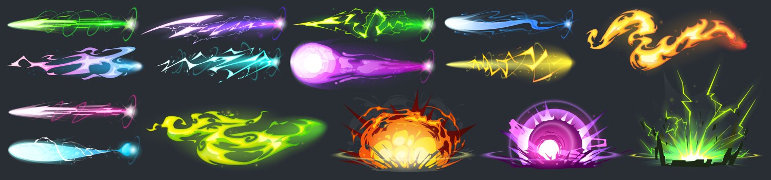 Magic game space gun with laser beam comic effect Vector Image