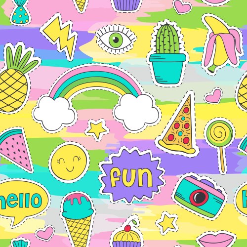 Seamless pattern with cute stickers for girl Vector Image