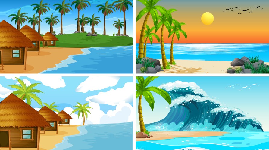 Tropical beach with parasol and palm trees Vector Image