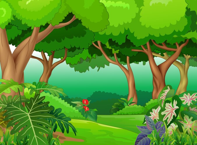 Cartoon forest landscape with plant and trees Vector Image