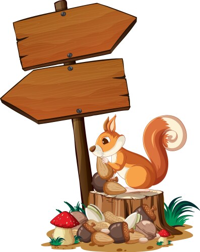 Cartoon squirrel beside an empty wooden sign Vector Image