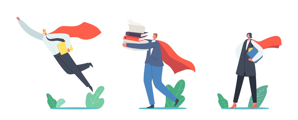 Female superhero in red cloak super employee girl Vector Image