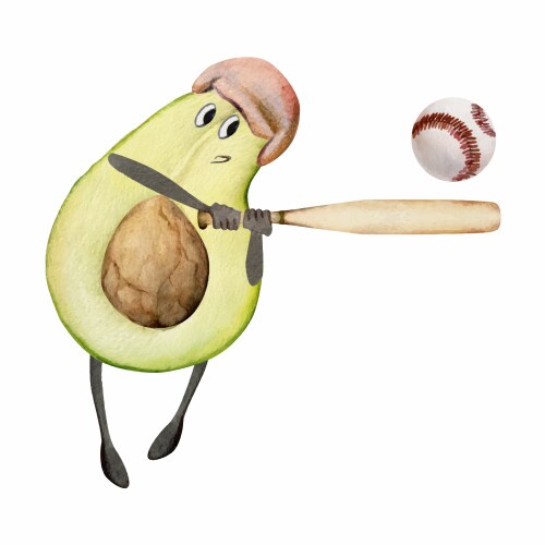 Hand drawn watercolor cute avocado character Vector Image