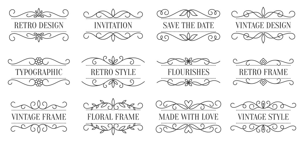 Vintage divider set retro line text page separator