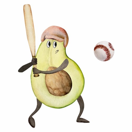 Hand drawn watercolor cute avocado character Vector Image