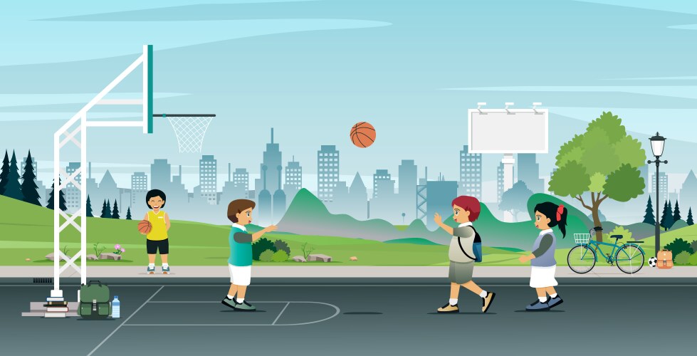 Cartoon basketball kids team in uniform Royalty Free Vector