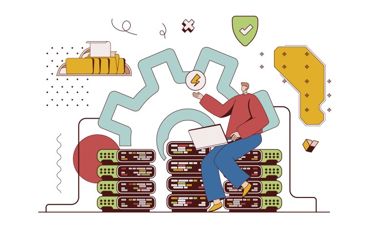 Cartoon data center composition Royalty Free Vector Image