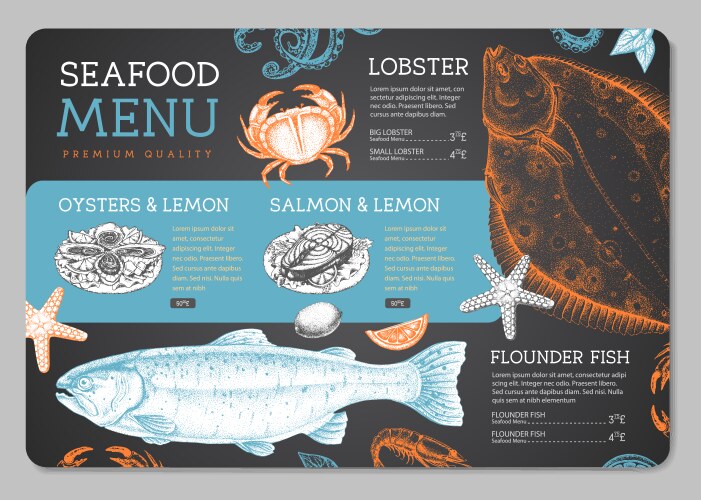 Chalk drawing seafood restaurant menu design Vector Image
